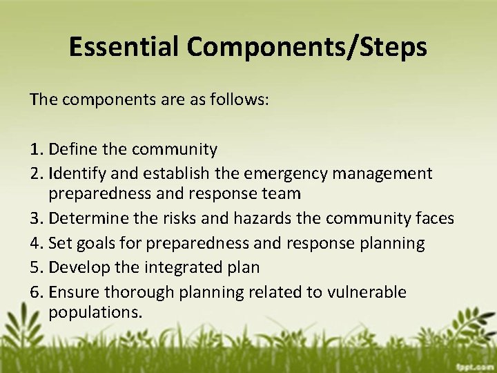 An Overview of Community Emergency Preparedness Planning National