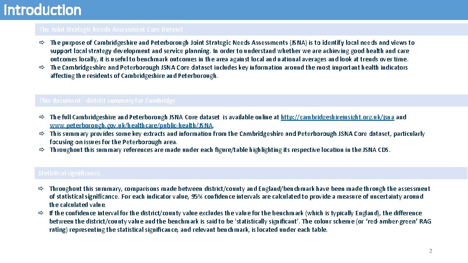 Joint Strategic Needs Assessment Core Dataset 201819 Summary