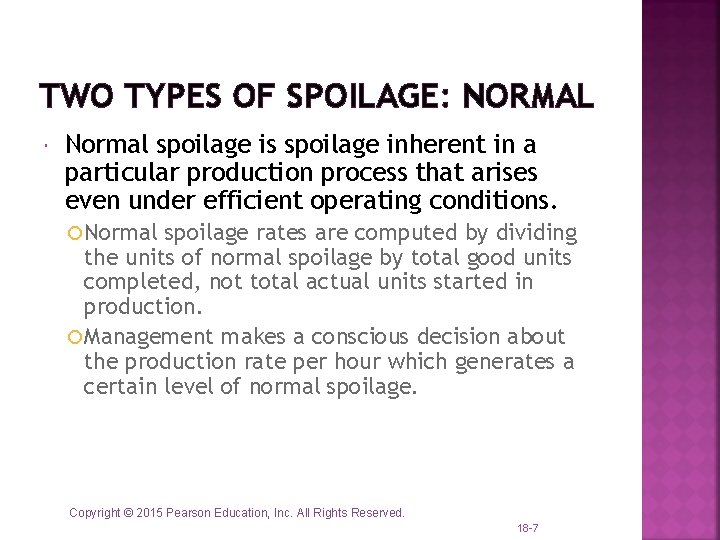 Spoilage Rework and Scrap Copyright 2015 Pearson Education