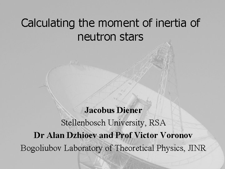 Calculating the moment of inertia of neutron stars