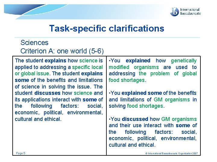 MYP Taskspecific clarification TRUE or FALSE The wording