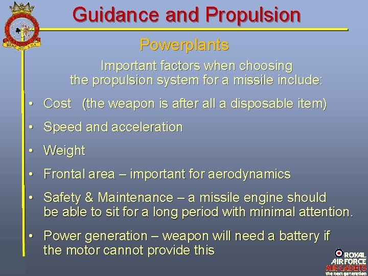 Military Aircraft Systems Weapon Guidance and Propulsion Lecture