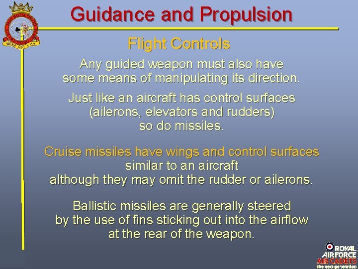 Military Aircraft Systems Weapon Guidance and Propulsion Lecture