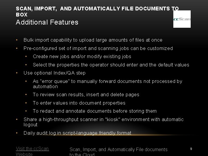 SCAN IMPORT AND AUTOMATICALLY FILE DOCUMENTS TO BOX