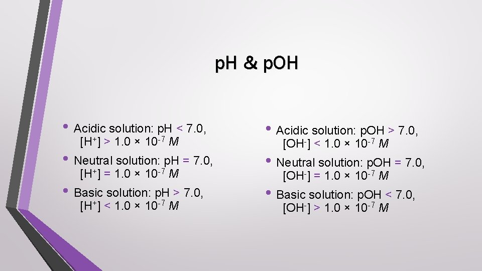 Hydrogen Ions Hydroxide Ions p H p OH