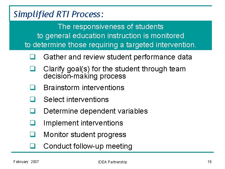 Response to Intervention Policy Considerations and Implementation The