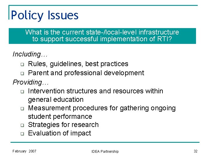 Response to Intervention Policy Considerations and Implementation The