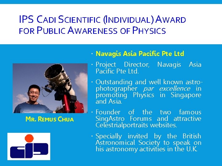 IPS CRESCENDAS AWARD FOR OUTSTANDING SECONDARY SCHOOL PHYSICS
