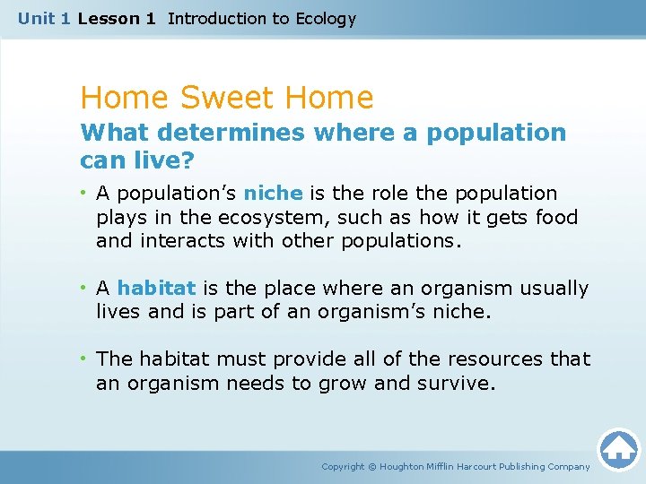 Unit 1 Lesson 1 Introduction to Ecology Copyright