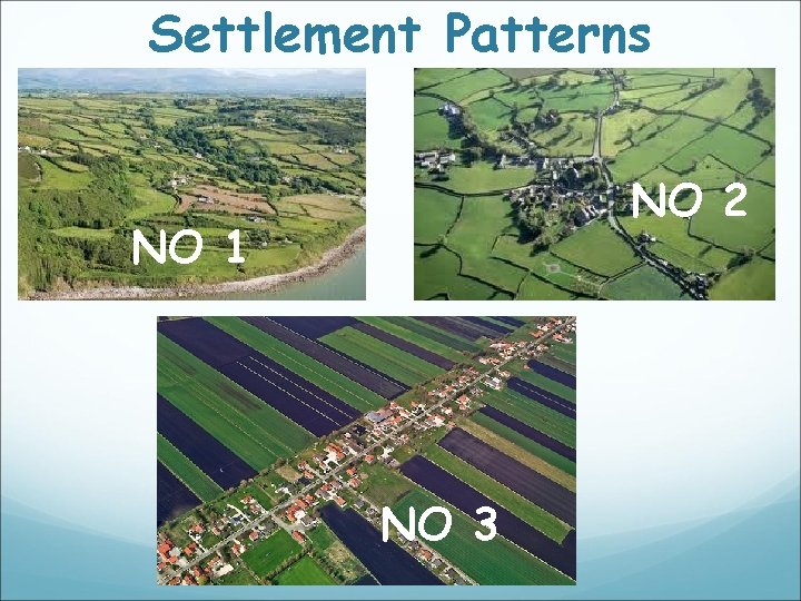 Settlement Patterns NO 2 NO 1 NO 3