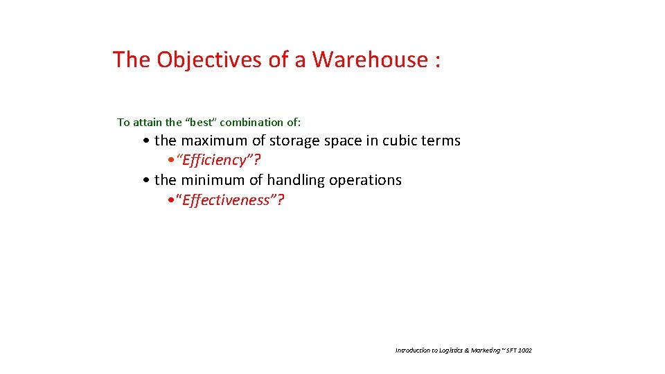 Faculty of Management Sciences Unit 5 Business Logistics