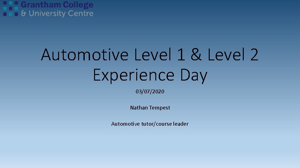 Automotive Level 1 Level 2 Experience Day 03072020