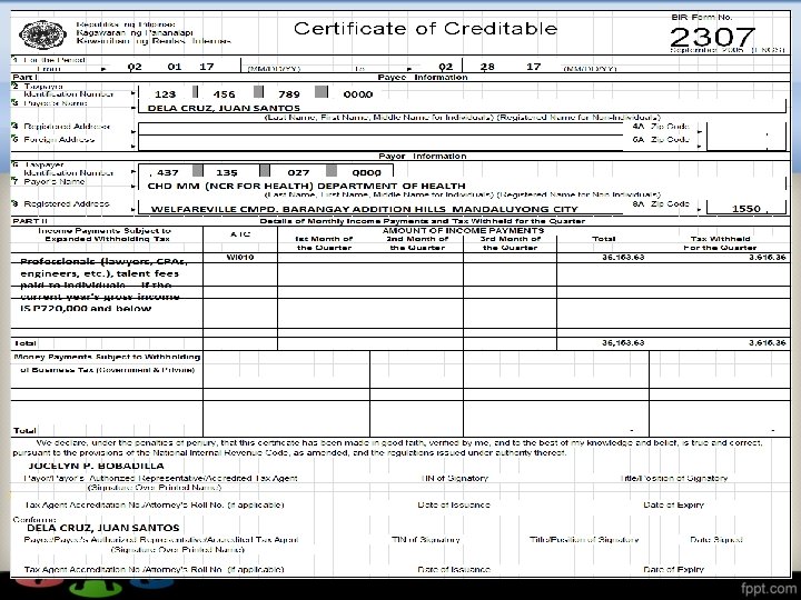 Tax on Personnel under Job Order and Contract