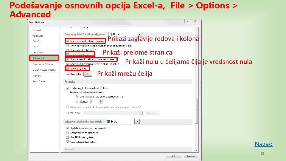 Rad sa tabelama Microsoft Excel 2013 Osnovni pojmovi