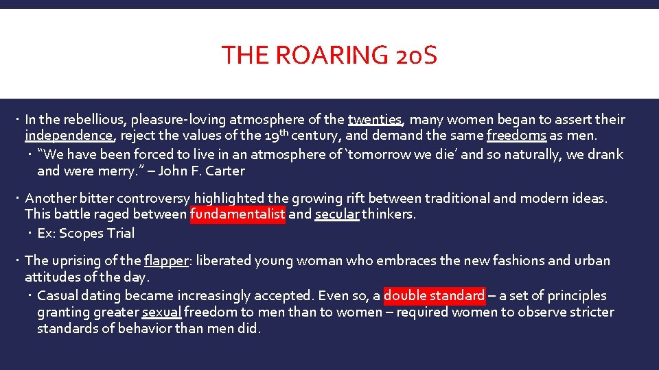 ROARING 20 S Last notes of Unit 4