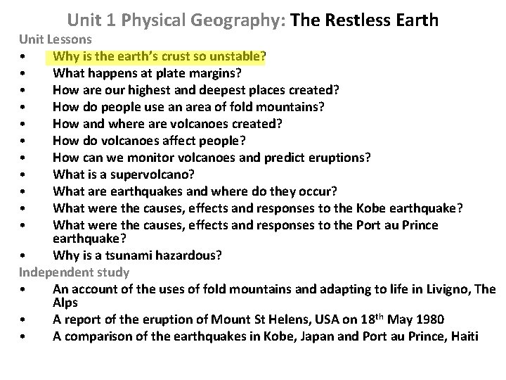 The Restless Earth Unit 1 Physical Geography The