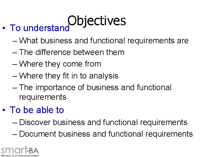 Bite sized training sessions Business And Functional Requirements