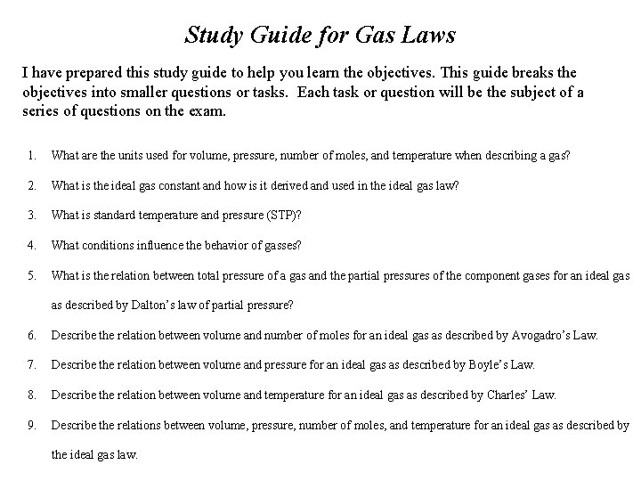 Gas Laws Unit Organizer 7 CURRENT UNIT LAST