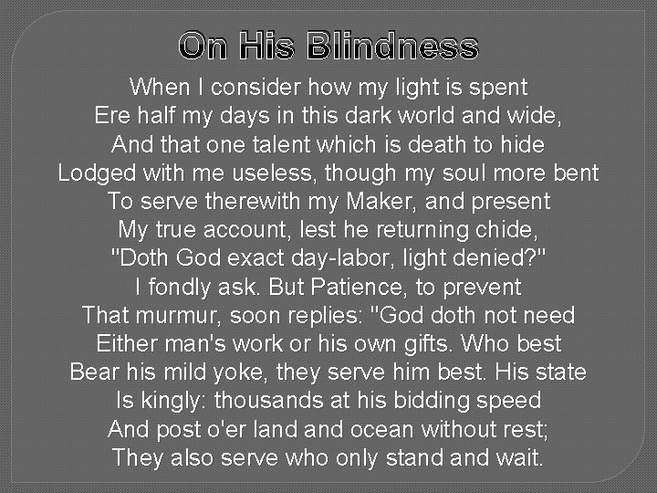 On His Blindness John Milton Vocabulary Ere before