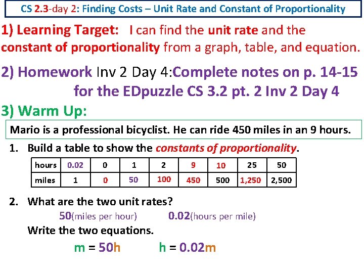 CS 2 3 day 2 Finding Costs Unit