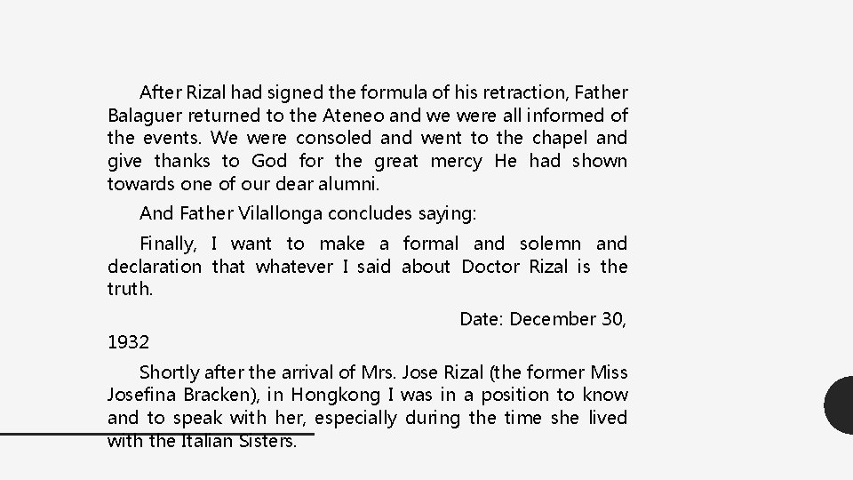 The Testimony Of Eyewitnesses 1 Reverend VICENTE BALAGUER