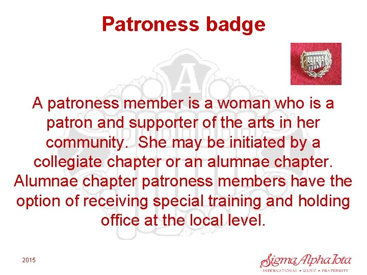 Sigma Alpha Iota Membership Badges 2015 Membership BadgesPins