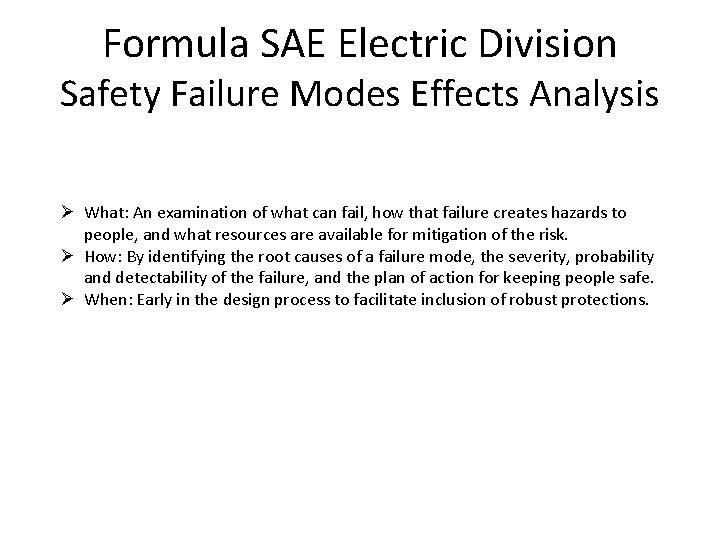 Formula SAE Electric Division Safety Failure Modes Effects