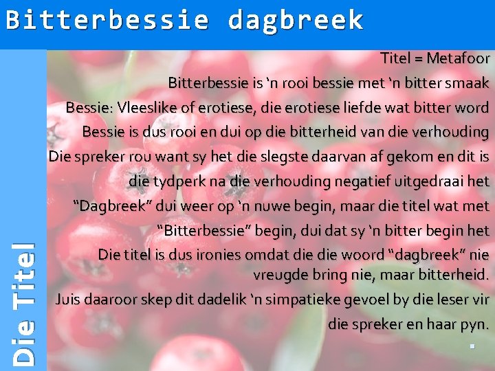 Ingrid Jonker Bitterbessie dagbreek Bundel Rook en Oker