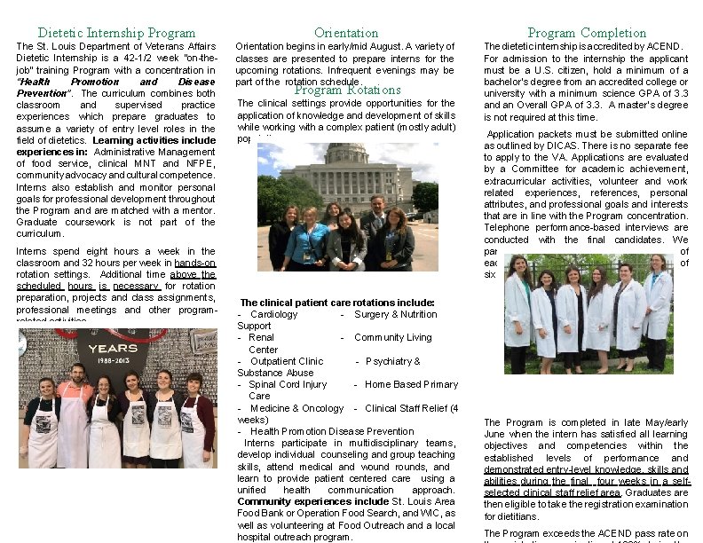 Dietetic Internship Program Orientation Program Completion The St