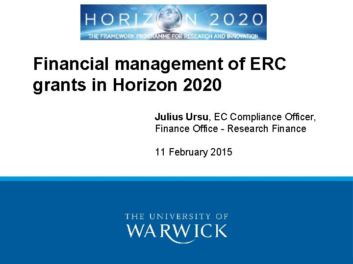 Financial management of ERC grants in Horizon 2020