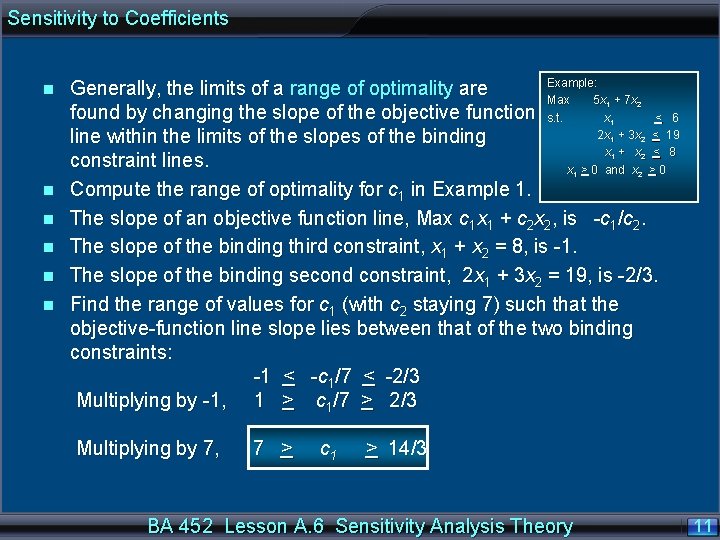 Readings Chapter 3 Linear Programming Sensitivity Analysis and