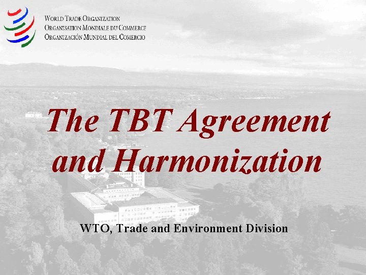 The TBT Agreement and Harmonization WTO Trade and
