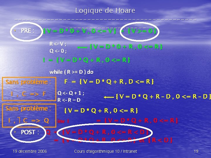 Cours dAlgorithmique Logique de Hoare fin Les boucles
