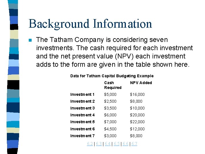 Example 6 1 Capital Budgeting Models Background Information