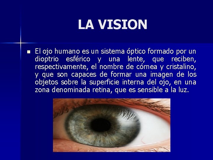 SISTEMAS OPTICOS LA VISION n El ojo humano