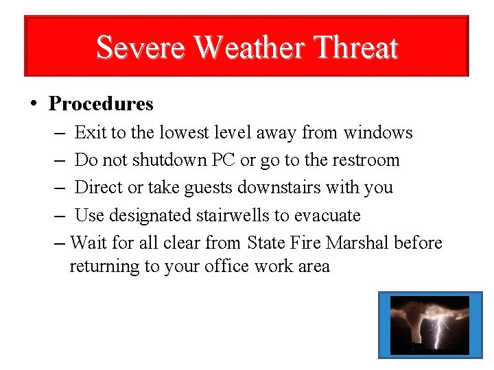 DFA Emergency Procedures Severe Weather Fire Evacuation Medical