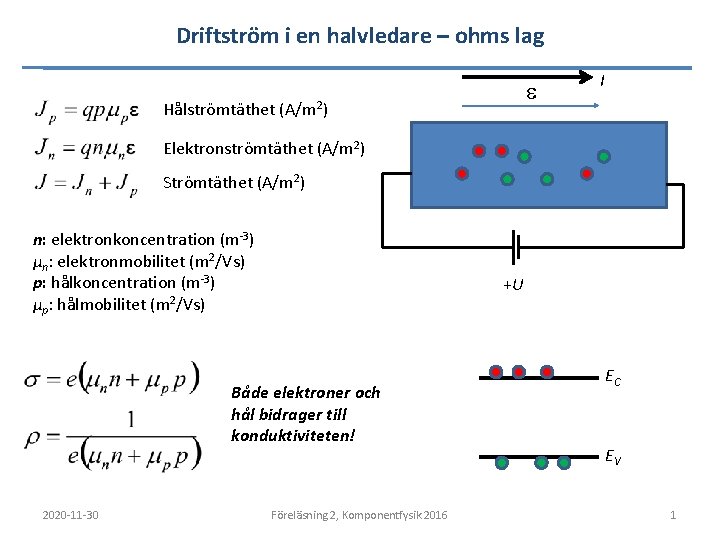 Driftstrm i en halvledare ohms lag e Hlstrmtthet