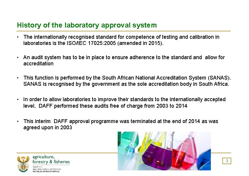 SANAS accreditation and DAFF approval for Laboratories performing