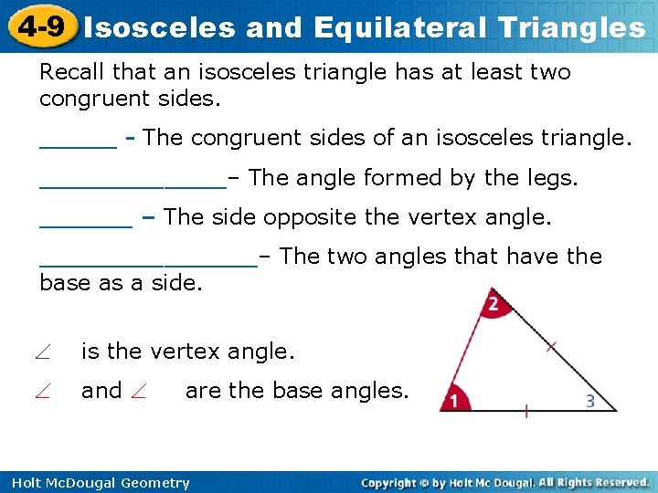 4 9 Isosceles and Equilateral Triangles Objectives Prove