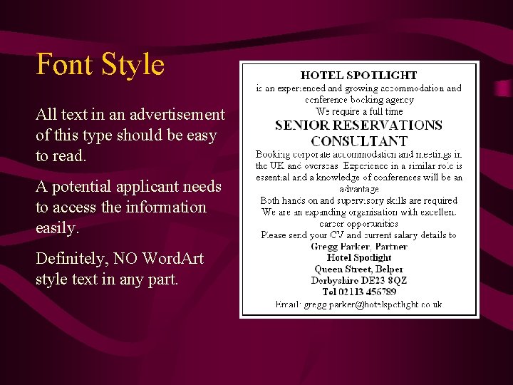 Advertisements Layout and Emphasis in a Job Advertisement