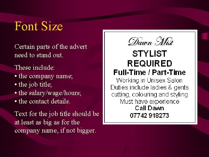 Advertisements Layout and Emphasis in a Job Advertisement