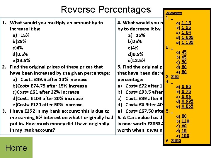 Percentages Questions and Answers Fractions Decimals and Percentages