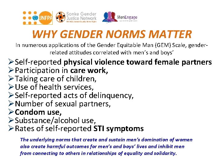 Addressing gender norms and the role of men