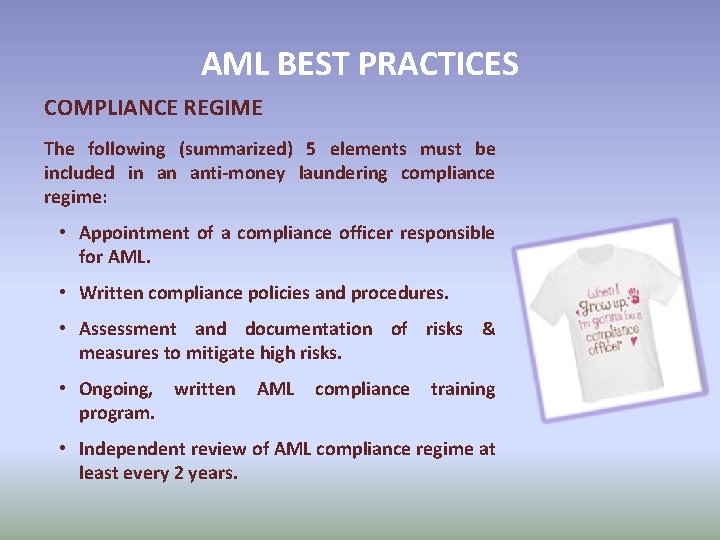 ANTIMONEY LAUNDERING BEST PRACTICES Passing an AML Audit