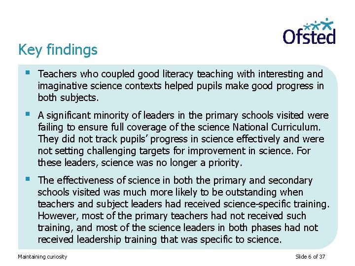 Maintaining curiosity Factors that promote achievement in science