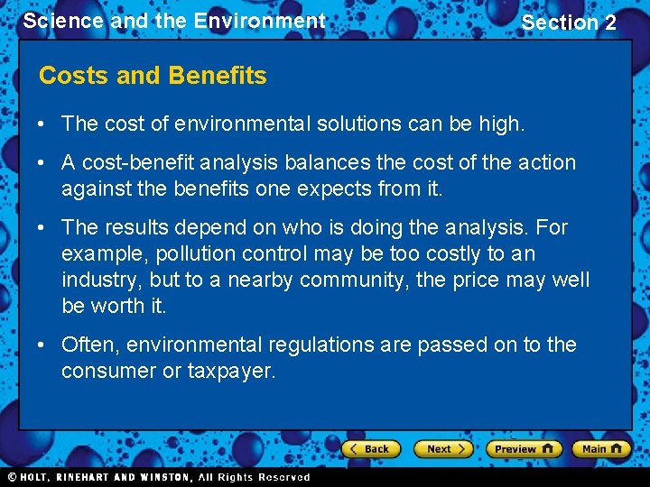 Science and the Environment Section 2 The Environment