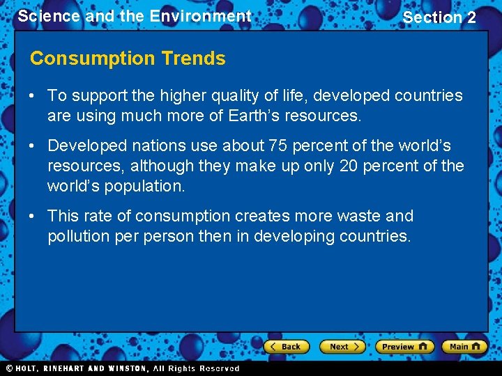 Science and the Environment Section 2 The Environment