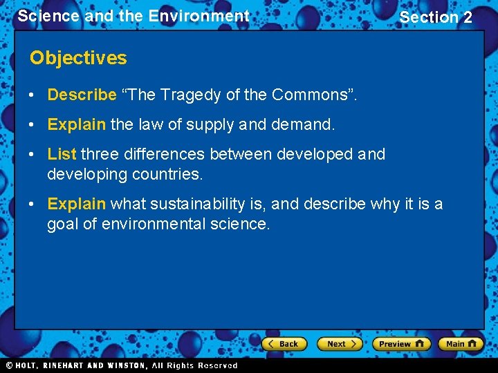 Science and the Environment Section 2 The Environment