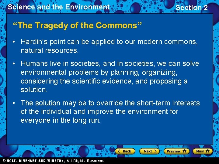 Science and the Environment Section 2 The Environment