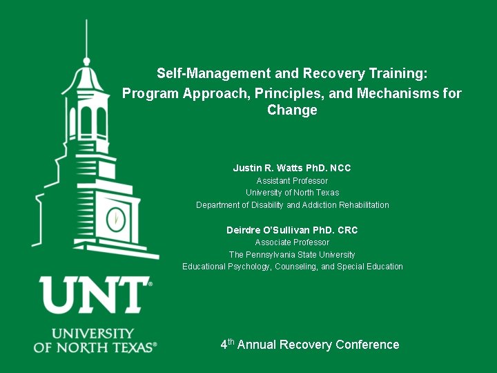 SelfManagement and Recovery Training Program Approach Principles and